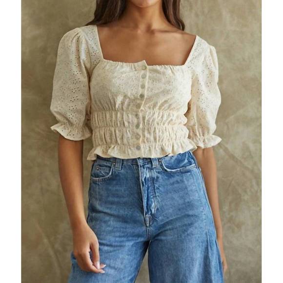 By Together | Tops | New By Together Woven Eyelet Puff Top In Nude Blush | Poshmark